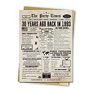 Vintage 30th Birthday Card Gifts for Daughter Son, Happy 30th Birthday Party Decorations for Women Men, Classics 30th Anniversary Wedding Gifts for Wife Husband, Big 30 Years Old Bday Card for Him Her