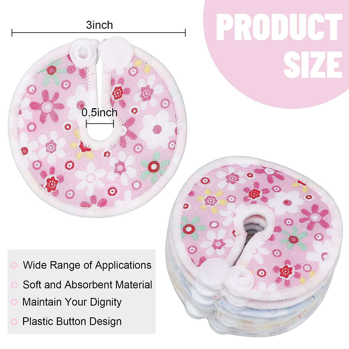 32 Pieces G Tube Pads Holder Cotton Pads for Feeding Support Abdominal G Tube Button Covers Reusable Feeding Tube Supplies Soft G Tube Covers for Breastfeeding Nursing Care, 4 Designs (Fresh Flower)