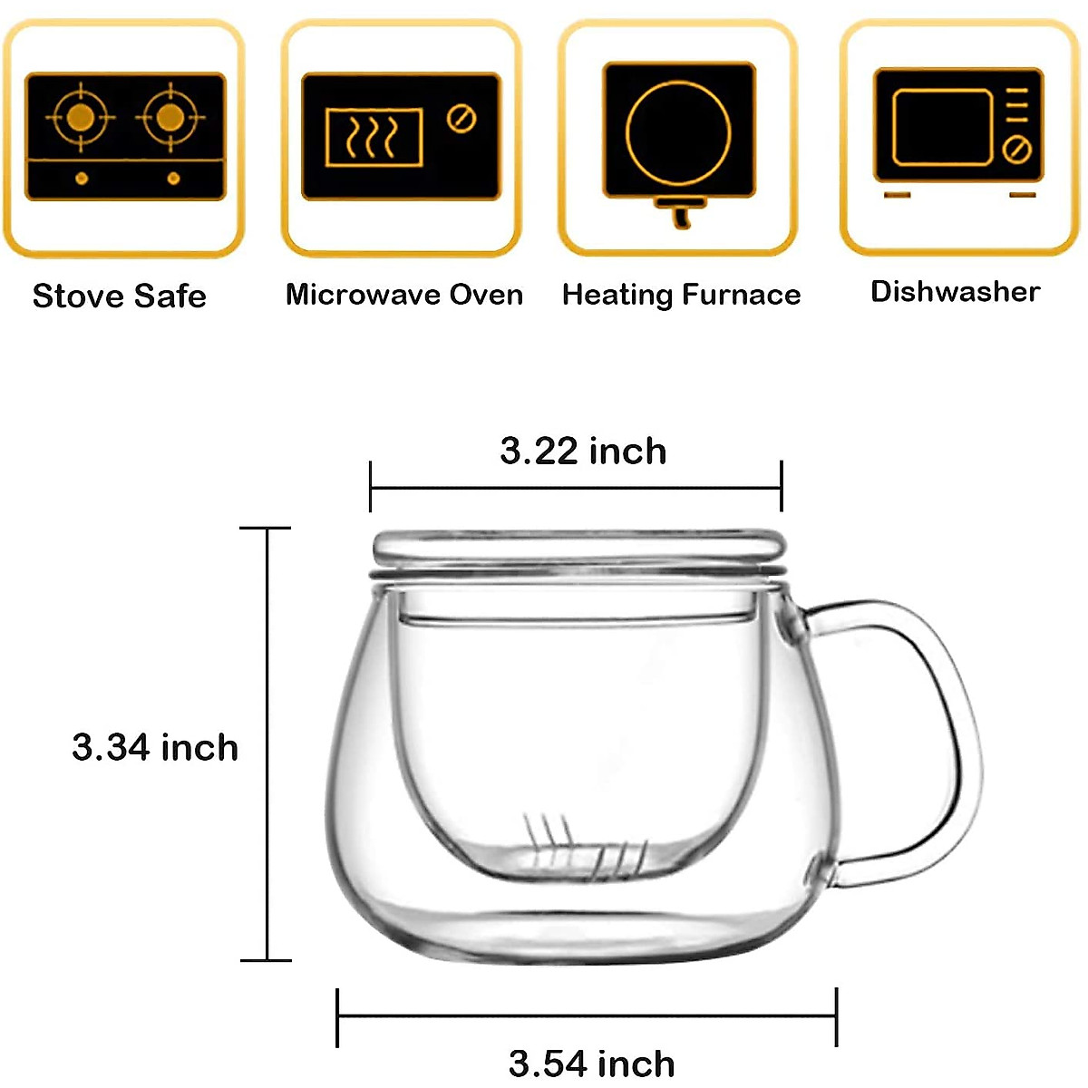Set of 2 Glass Tea Cups Tea Mug with Infuser and Lid - Heat Resistant Borosilicate Glass, Clear Teacup with Strainer for Loose Leaf Tea, Blooming Tea, and Tea Bags - Ideal for Tea Lovers
