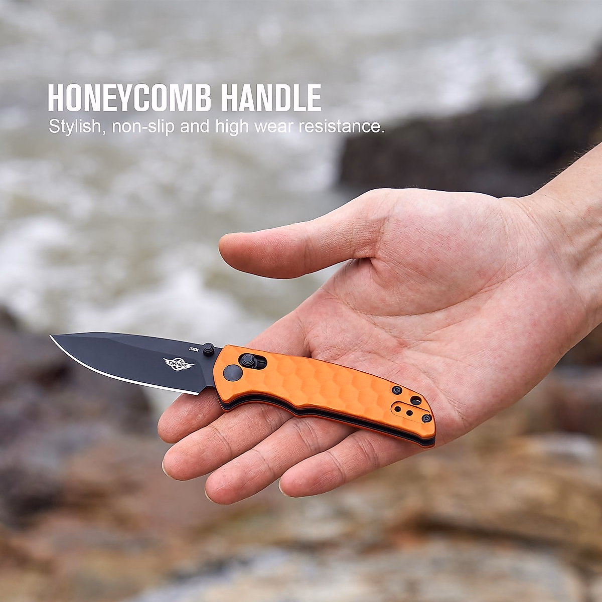 OKNIFE Rubato 3 Pocket Knife with 154CM Stainless Blade, Folding Knife for Camping, Hiking, Indoor and Outdoor Activities (Orange)