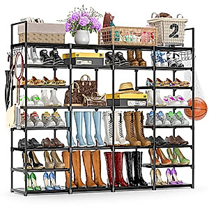 Polegas Large Shoe Rack Shoe Organizer for 62-66 Pairs Shoes and Boots, Metal Shoe Rack Organizer, 8 Tiers Shoe Storage Shelf, Space Saving Shoe Cabinet for Entryway Closet Garage Bedroom Cloakroom