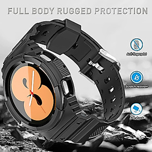Rugged Case Band for Samsung Galaxy Watch 4 Classic 40mm Band with Bumper Accessories,Sport Protective Cases/Cover Protector Drop-Proof Shockproof for Galaxy watch 4 band 40mm,40mm,,Black