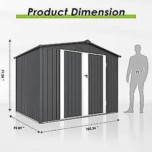 Skiway 6' x 8' Outdoor Garden Storage Shed with Sliding Door, Perfect to Store Patio Furniture, Garden Tools, Bike Accessories, Beach Chairs, Weather Resistance, Grey