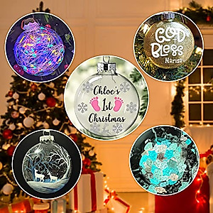 KIMOBER 24PCS Plastic Discs Ornaments,3.15 Inch Clear Flat Sphere Fillable Hanging Ornament Ball for DIY Craft Xmas Tree Decoration