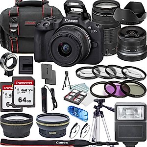 Canon EOS R50 Mirrorless Camera with 18-45mm and 75-300mm Lenses + Lens Filters + CASE + Accessory Bundle (Renewed)