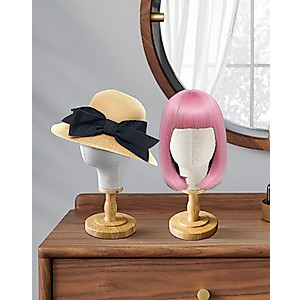CHADWICK Wig Head Stand Mannequin Head Hat Display Stand Linen Wig Holder, Hat Rack Fabric Head, Canvas Dome + Detachable Wood Stand, Wig Display Model Head Wig Stand for Wigs, Hats, Caps, Headdress