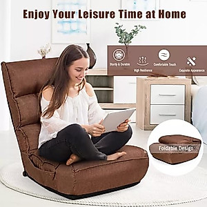 MUSUMI 4-Position Adjustable Floor Chair Folding Lazy Sofa Cushioned Couch Lounger New Foldable Couch Upholstered Couch Recliner, Easy to Store (Brown)