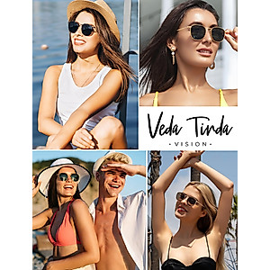 Veda Tinda Vision Sunglasses Women and Men Trendy Retro Square Black TAC Gold Frame Polarized UV400 Protection C09S01