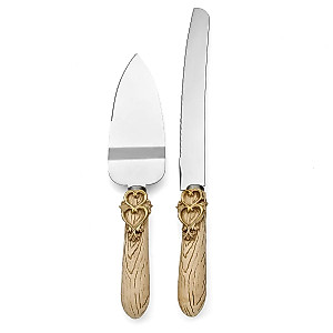 Wood Grain Rustic Cake Knife Server Set - Country Woodland Wedding Keepsake