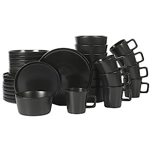 Gibson Soho Lounge Bowery 32 Piece Matte Black Stoneware Dinnerware Plates, Bowls, and Mugs Set - Service for 8