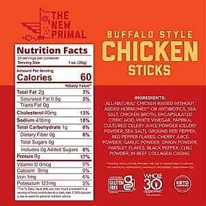 The New Primal Buffalo Chicken Sticks, Keto, Gluten Free Healthy Snacks, Sugar Free Low Carb High Protein, Jerky Meat Stick, 9g Protein, 20 Ct