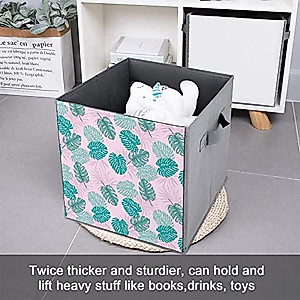 Tropical Leaves Monstera Collapsible Storage Bins Cubes Organizer Trendy Fabric Storage Boxes Inserts Cube Drawers 11 Inch