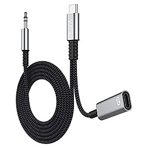 Arae USB C to 3.5mm Audio Aux Jack Cable and Charger Adapter,2-in-1 USB C to Headphone Cord with PD 60W Fast Charging Dongle Cable Cord Compatible with Samsung Galaxy S20 S21 S22,Pixel,iPad Pro