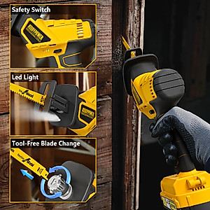 ALLOY POWER 20V Cordless Reciprocating Saw, 0-3500 SPM, with 2 Packs Batteries, Tool-free Blade Change, LED Light Power Reciprocating Saws, 6 Saw Blades Kit for Wood/Metal/PVC Cutting Included