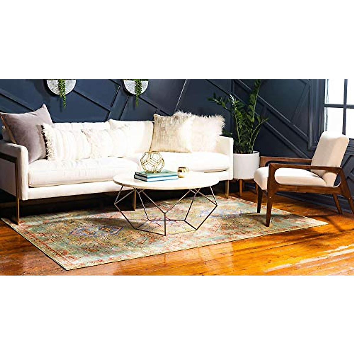 Unique Loom Austin Collection Vibrant Colors, Abstract, Traditional Area Rug, Rectangular 6' 0" x 9' 0", Light Green/Beige