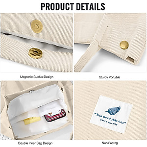 Women Tote Bags Grocery Shoulder Bag Corduroy with Inner Pocket for Work Beach Lunch Travel Shopping Shopper Handbags