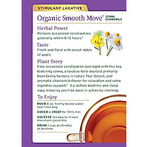 Traditional Medicinals - Organic Smooth Move Senna Chamomile Tea 16 Count (Pack of 6) - Herbal Laxative - Gentle Overnight Relief of Occasional Constipation - Caffeine Free - 96 Tea Bags Total