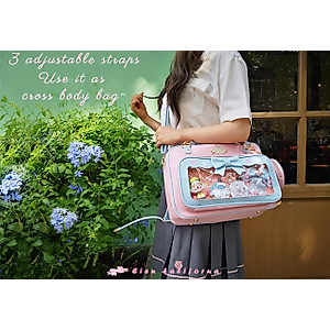 Eien Kaliforua Ita Bag Cute JK Uniform Bag Double Window Sweet PU Leather ita Bag Kawaii Pins Bag+cute small bag
