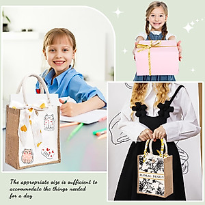 VeyFolzin.st Jute Burlap Totes Bags, Reusable Waterproof Tote Shopping Bag Blank DIY Canvas Gift Bag with Button & Ribbons (B)