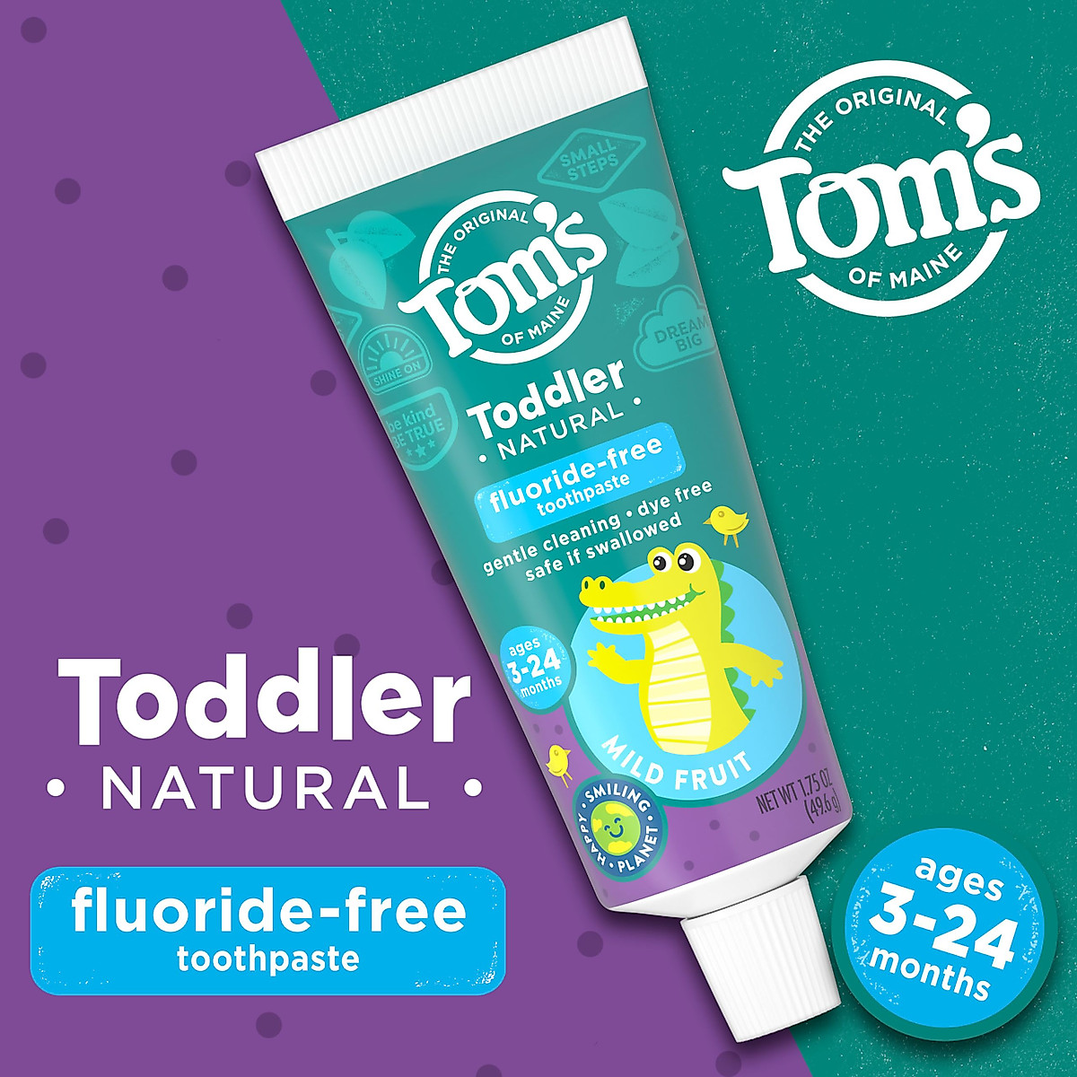 Tom's of Maine Fluoride-Free Toddler Training Toothpaste, Mild Fruit, 1.75 oz. 3-Pack (Packaging May Vary)