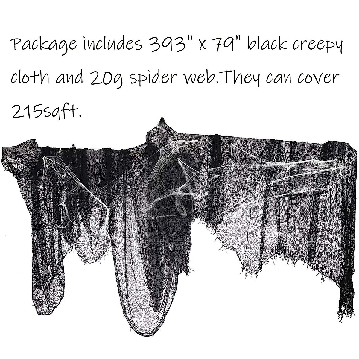 Moon Boat 393" x 79" Black Creepy Cloth + Spider Web - Halloween Decorations Haunted House Indoor Outdoor Party Decor