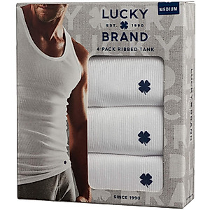 Lucky Brand Men's Classic A-Shirt Undershirt Tank Top (4 Pack), Size Medium, White'