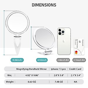 MIYADIVA Magnifying Mirror,30X Hand Mirror with Handle,Travel Magnifying Mirror with Double-Sided 1X/30X Magnification,5 in Handheld Magnifying Mirror,Foldable Makeup Mirrors for Everyone