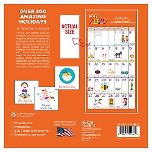 RED EMBER Every Day's An Amazing Holiday 2023 Hangable Monthly Wall Calendar | 12" x 24" Open | Kids Fun Funny | Perfect for Schools Teachers Classrooms | Big Grid Planners for Office