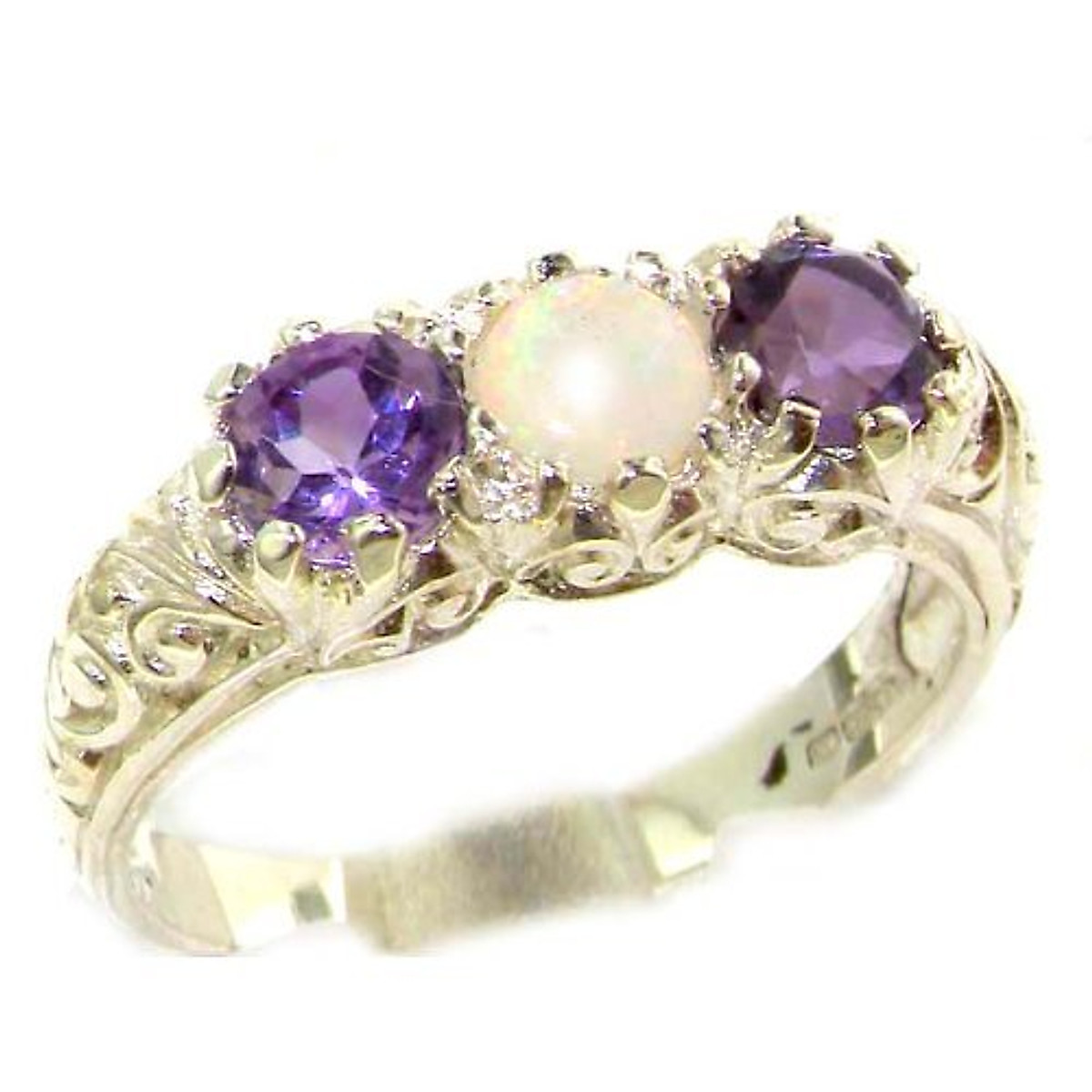 LetsBuyGold 925 Sterling Silver Real Genuine Opal and Amethyst Womens Promise Ring - Size 9