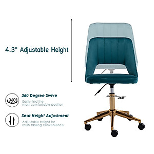 ZHENGHAO Modern Armless Desk Chair Vanity Stool for Teen Girls, Hollow Back Task Chair Study Chair Sewing Chair with Gold Base for Home OfficeBedroomLiving Room (Green)