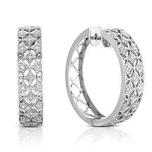Natalia Drake Antique Style 1/5 Cttw Diamond Hoop Earrings for Women in Rhodium Plated 925 Sterling Silver