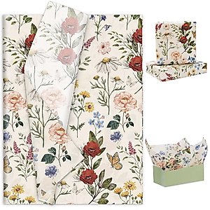 Generic AnyDesign 100 Sheets Floral Tissue Paper Vintage Wildflower Gift Wrapping Paper Butterfly Flower Printed DIY Art Craft Paper for Spring Wedding Bridal Shower Birthday, 19.7 x 13.8 Inch
