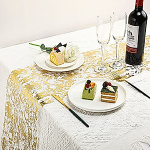 Metallic Gold Thin Table Runner with Scissors and Soft Ruler Glitter Gold Table Runners Gold Table Decor Gold Fabric Sequin Table Runners for Wedding Birthday Party Decoration (11 Inch x 99 Feet)