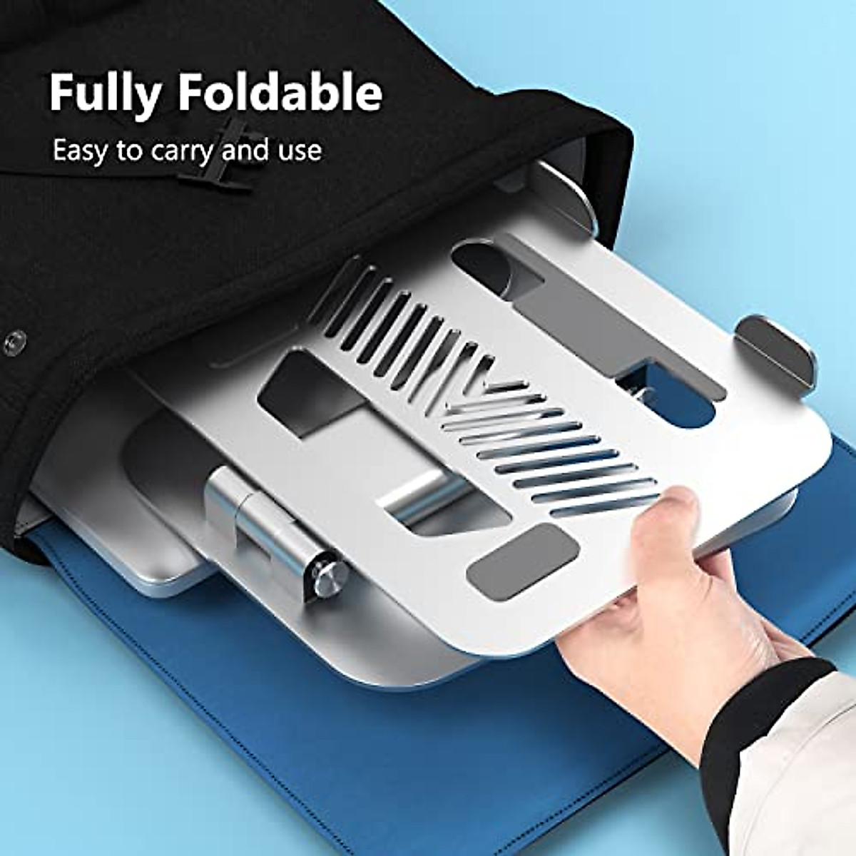 ROTTAY Collapsible Laptop Stand, Adjustable Height up to 16", Ergonomic Laptop Riser with 2 Angle Adjustment Buttons, Aluminum Laptop Holder Computer Stand Fits MacBook, Laptops Tablets 10-16", Silver