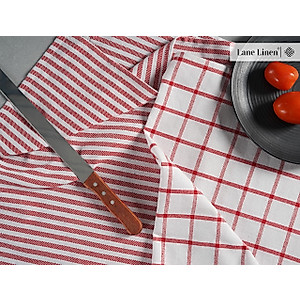 LANE LINEN Kitchen Towels Set - Pack of 6 100% Cotton Dish Towels for Drying Dishes, 18”x 28”, Kitchen Hand Towels, Absorbent Tea Towels, Premium Dish Towels for Kitchen, Quick Drying - Red