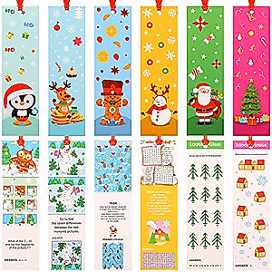 72 PCS Christmas Holiday Bookmarks Christmas Bookmarks Bookmarks for Students Xmas Bookmarks with Santa Snowman Reindeer Christmas Tree Design Christmas Bookmarks for Kids