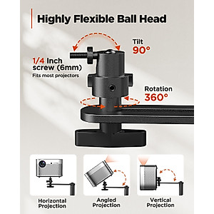 AMADA HOMEFURNISHING Height Adjustable Projector Stand 32"-47", Projector Floor Stand with 3 Mounting Options, Projector Mount with 360° Rotatable Ball Head for Home & Office & Outdoor, AMPS04