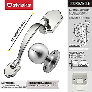 Front Door Handleset Entry Door Handle Set with Cove Knob for Right and Left Handed Sided Doors, Interior and Exterior Entrance Passage Lock, Satin Nickel