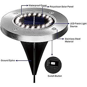 SUNTOUCH TREASURES Solar Ground Lights - 20 LED, 12 Pack Outdoor Disk Lights - Waterproof in-Ground Garden Light Set for Pathway, Lawn - Bright Landscape Lighting for Yard, Patio, Walkway