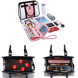 Handbags Sets For Women Shoulder Bags Top Handle Work Satchel Tote Purses Set With Matching Wallet 2pcs WhitePink