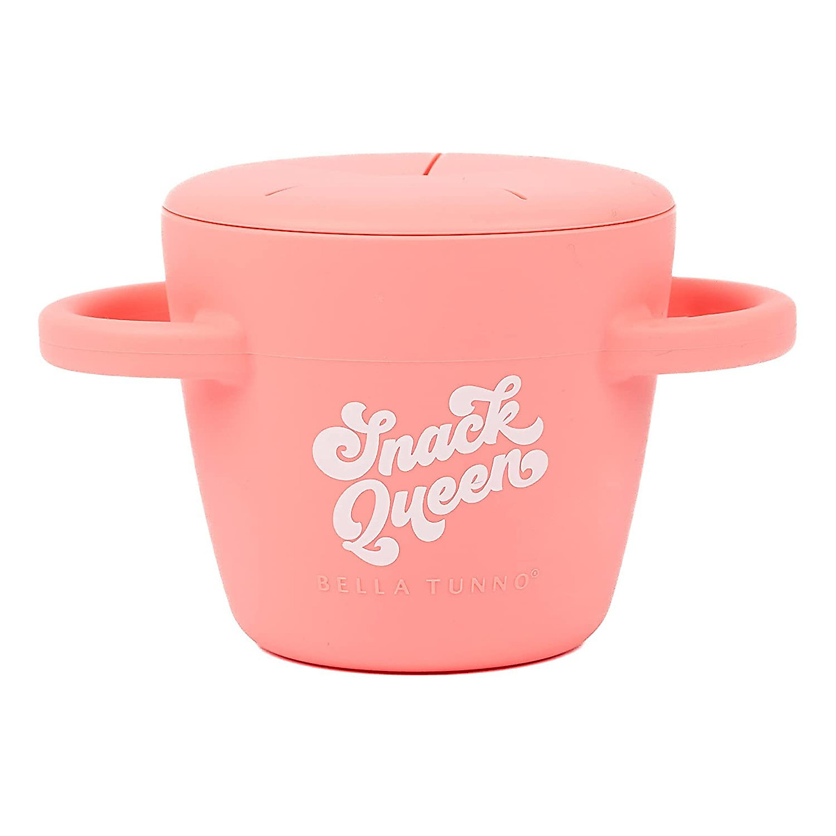 BELLA TUNNO Happy Snacker – Spill Proof Snack Cups for Toddlers and Babies, Snack Containers Made from Silicone BPA Free, Soft Opening & Removable Lid (Snack Queen)