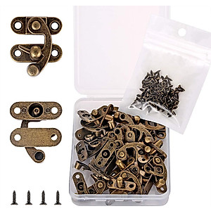 PGMJ 20 Pieces Jewelry Box Hardware Thickened Solid Bronze Tone Antique Right Latch Hook Hasp Horn Lock Wood Jewelry Box Latch Hook Clasp and 80 Replacement Screws (Right Latch Buckle)