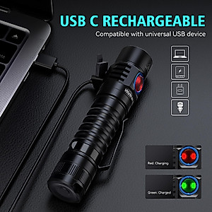 Wurkkos FC11 Rechargeable LED Flashlights Max 1300Lumen High 90CRI EDC Flash Light USB C Charge,IP67 Waterproof Torch, Magnetic Tailcap, Great for Dog Walking Home use Emergency(5000K)