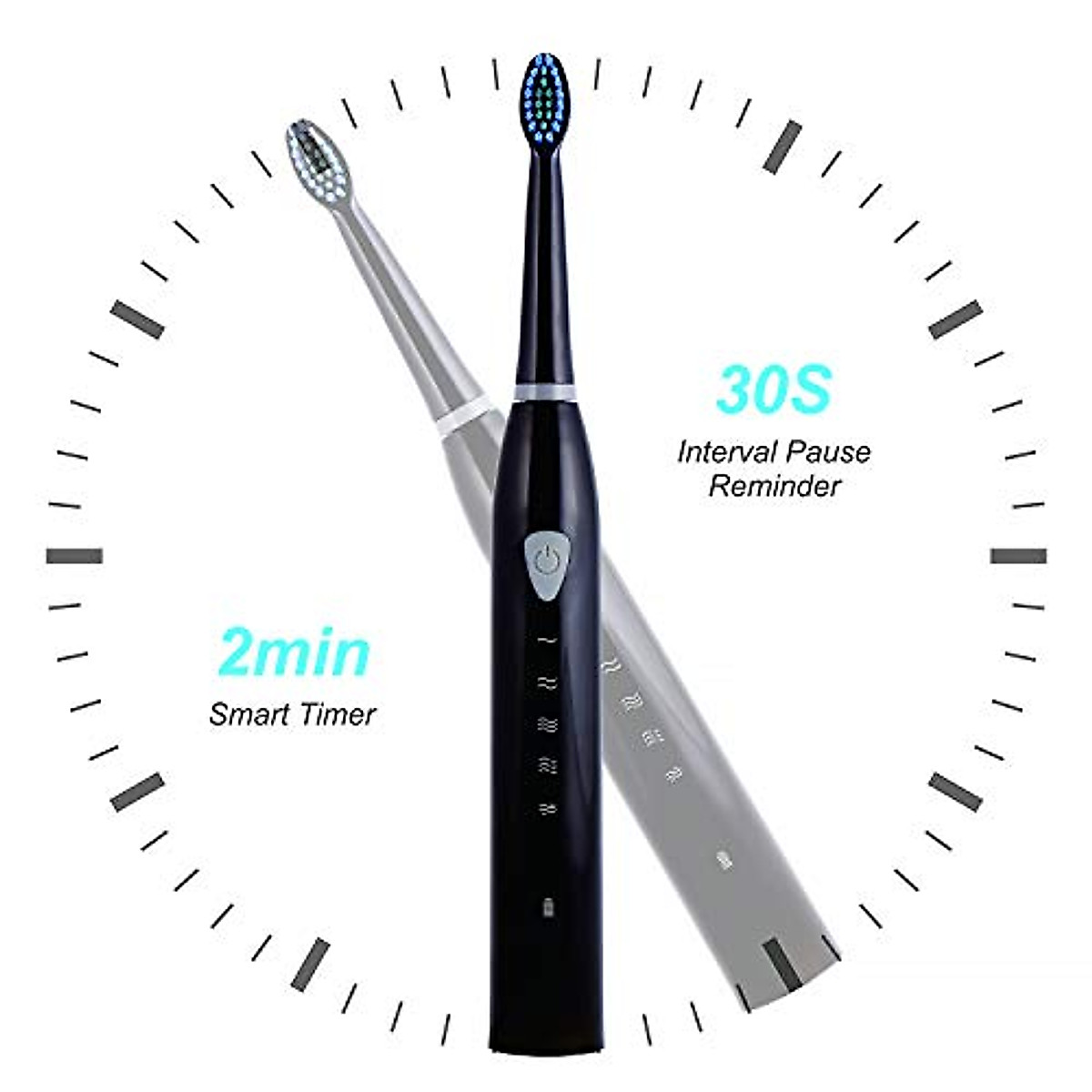 Rechargeable Electric Sonic Toothbrush for Adults 5 Modes Electric Toothbrush with 2 Mins Timer and 4 Brushheads, for Daily Tooth Whitening and Oral Care(Black)