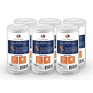 Aquaboon 5 Micron 10" x 4.5" String Wound Sediment Water Filter Cartridge | Whole House Sediment Filtration | Compatible with 84637, WPX5BB97P, PC10, 355214-45, 355215-45, WP10BB97P WP5BB97P 6-Pack
