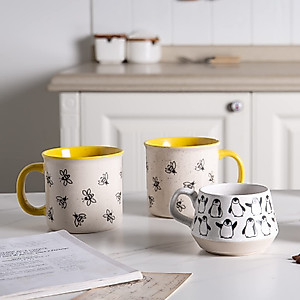 AmorArc 22 OZ Large Ceramic Coffee Mugs, Oversized Soup Cups With Big Handle for Men Women Dad Mom, Big Mug With Textured Bees Patterns for Office & Home -Microwave Safe, 2 Pcs