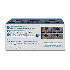 Diaper Pail Bag Refills, Compatible with Diaper Genie, Roll of 25 Bags, Holds up to 1,125 Diapers