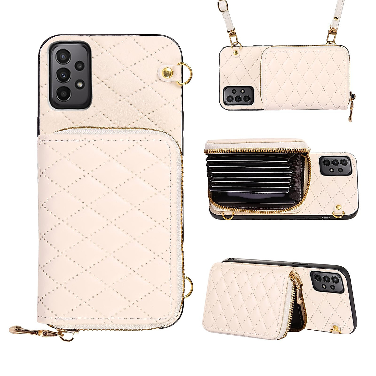 Furiet Detachable Crossbody Strap Wallet Case for Samsung Galaxy A32 5G 2021 6.5 inch Zipper Purse, Multi Card Slots and PU Leather Stand Phone Cover for M32 G5 A 32 32A S32 SM-A326U A326U Women Beige