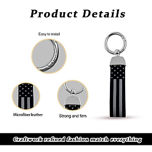 RBOKO American Flag Car Keychain Accessories with Zinc Alloy Suit, Universal Key Fob Keychain Leather for Men and Women (Silver)