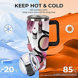 Modern Woman Cosmetic Insulated Stainless Steel Travel Mug, 40 Oz Tumbler with Handle And Straw Double-Wall Vacuum Coffee Cup, Leak-Proof Lid, Keeps Drinks Hot/Cold for Hours